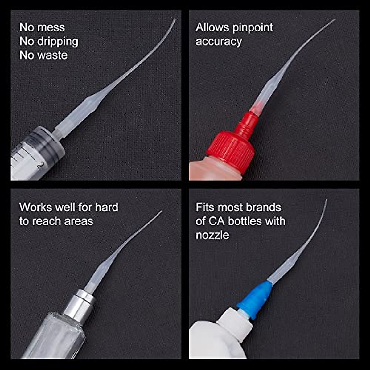 PH PandaHall Glue Tips, 100pcs Plastic Glue Micro-Tips Glue Extender Precision CA Glue Applicator for Arts Crafts Hobby Projects Guitar Fret Slot, White