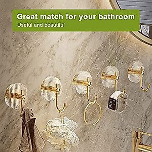 Wall Hooks for hanging heavy duty, 4 Pack Over the Door Hooks Shower Towel Hooks Coat Hooks Wall Mounted,Damage Free Adhesive Hooks,Gold Hooks for Bathroom Bedroom Kitchen Door Garage Closet - Gold