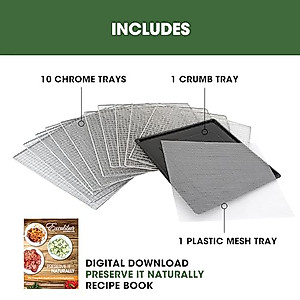 Excalibur Electric Food Dehydrator Select Series 10-Tray with Adjustable Temperature Control Includes Chrome Plated Drying Trays Stainless Steel Construction and Glass French Doors, 800-Watts, Black