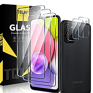 TQLGY 3 Pack Screen Protector for Samsung Galaxy A03s with 3 Pack Camera Lens Protector, Tempered Glass Film, 9H Hardness - HD - Bubble Free - Anti-Scratch - Easy Installation