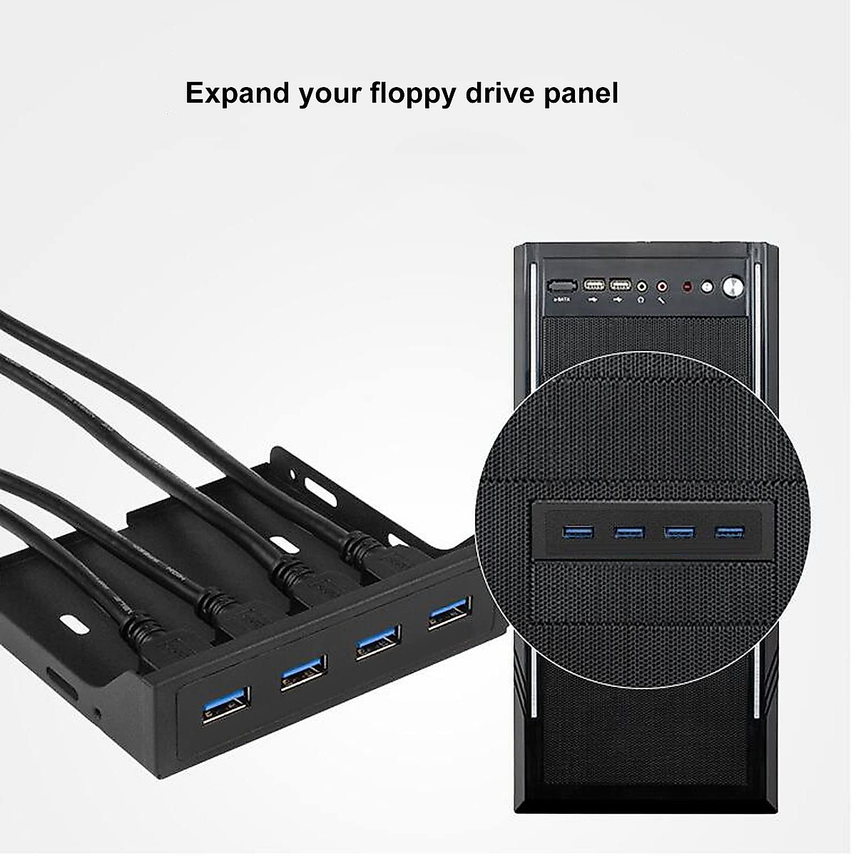 Dilwe Front Panel USB 3.0 Hub 4 Ports, 3.5 Inch Floppy Bay USB 3.0 Hub, 5Gbps USB 3.0 High Speed PC Front Panel USB Hub for Computer Case, 19Pin Cable