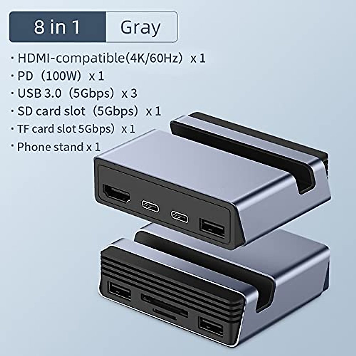 CHYSP USB C Hub Type-C Docking Station Type-C to 4K HDMI-Compatible PD SD/TF Card Reader RJ45 Phone Holder Stand