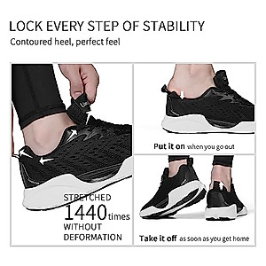 Limberun Womens Walking Shoes Gym Tennis Shoes Non Slip Pull-on Lightweight Comfy Breathable Work Shoe Black 8