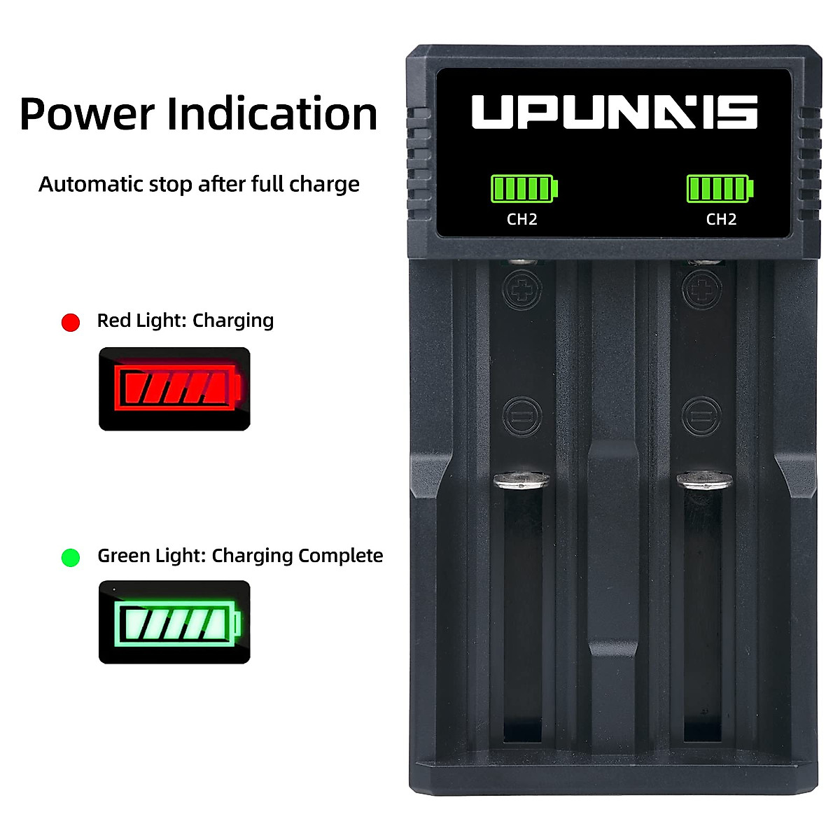 18650 Battery Charger, 2 Slot Universal Battery Charger for 3.7V Type C Li-ion Rechargeable Batteries 18650 10440 18350 17500 17650 16340 14500 20700, Universal Batteries Charger