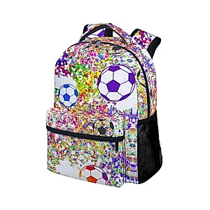 COOPASIA Soccer Backpack for Girls Boys, 16 Inch Soccer Theme Bookbag with Adjustable Straps, Lightweight, Durable, School Bag with Large Capacity