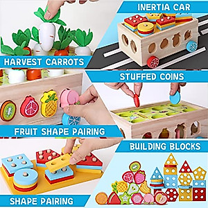 BEAUAM Toddlers Montessori Educational Toys for Boys 2 3 4 Year Old Girls, Wood Shape Classification Toys for Gifts for Children 2-4, Wood Preschool Carrot Harvest Game
