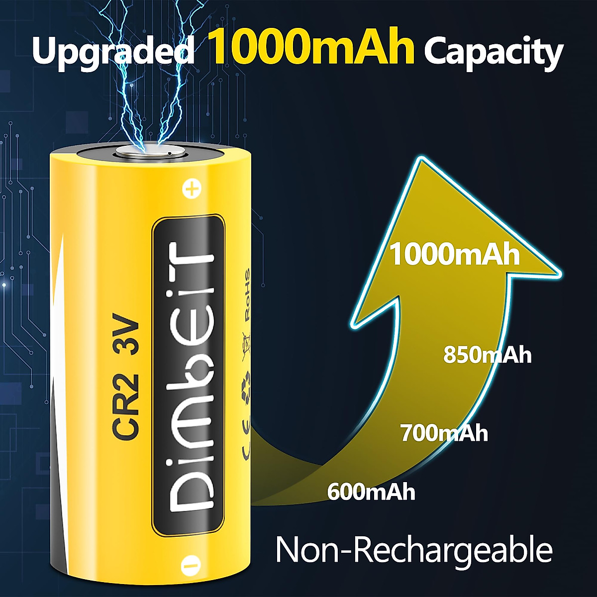 Dimbeit CR2 3V Lithium Battery 1000mAh, 3 Volt Range Finder Battery, Long Lasting Power, 6 Pack High Performance cr2 Battery with 10 Years Shelf Life for Rangefinder, Flashlight, Alarm Systems, Mini55