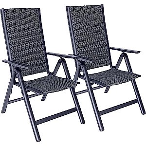 Homey Folding Patio Chairs, No Assemble Chair with Aluminum Frame Adjustable Backrest for Outdoor Camping, Porch, Balcony Portable Chairs, Set of 2 (Gray)