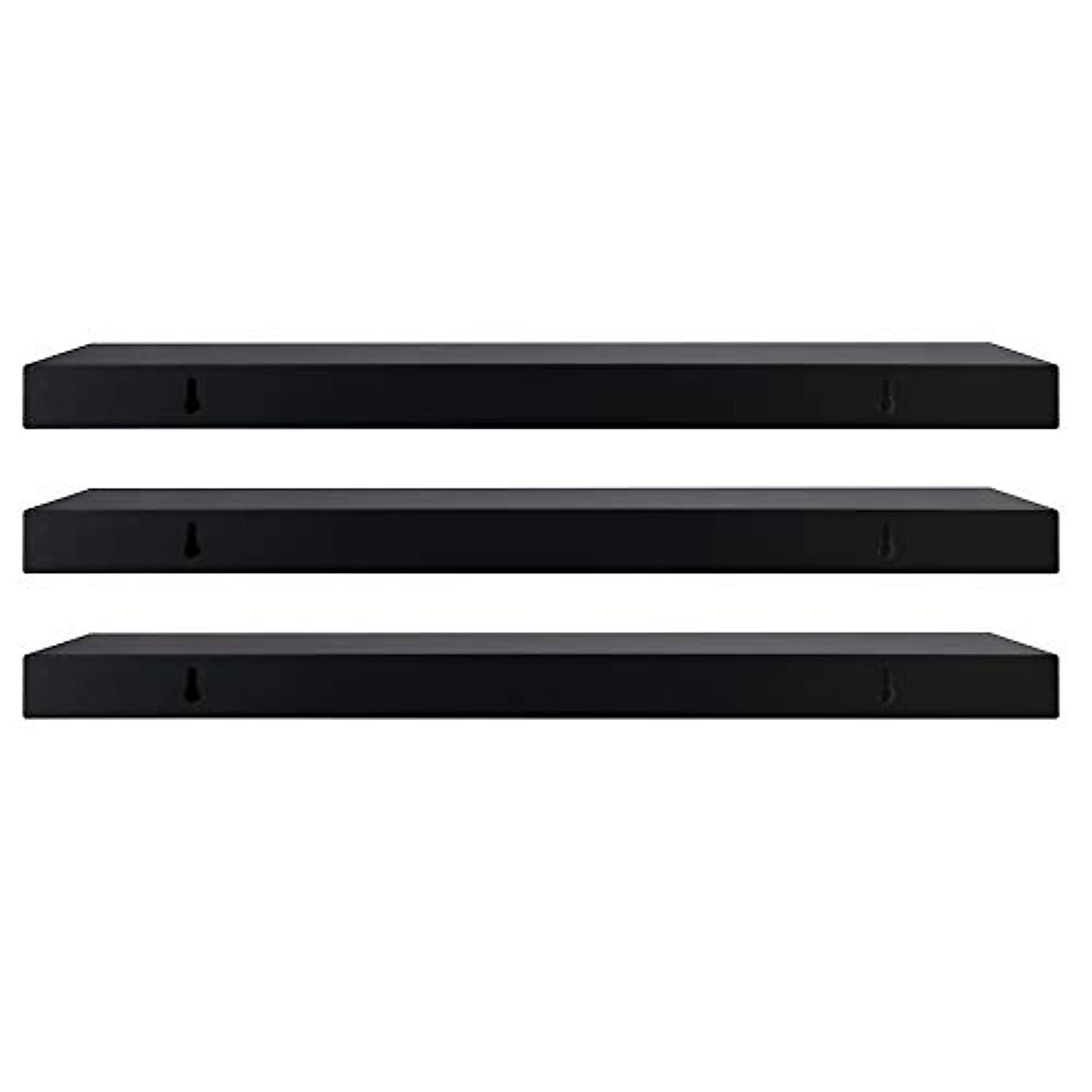 Kiera Grace Set of Three Maine Simple & Classic Decorative Engineered Wood Floating Wall Shelves for Home, Room, & Office, 24" L x 4.75" W x 3" H, Black