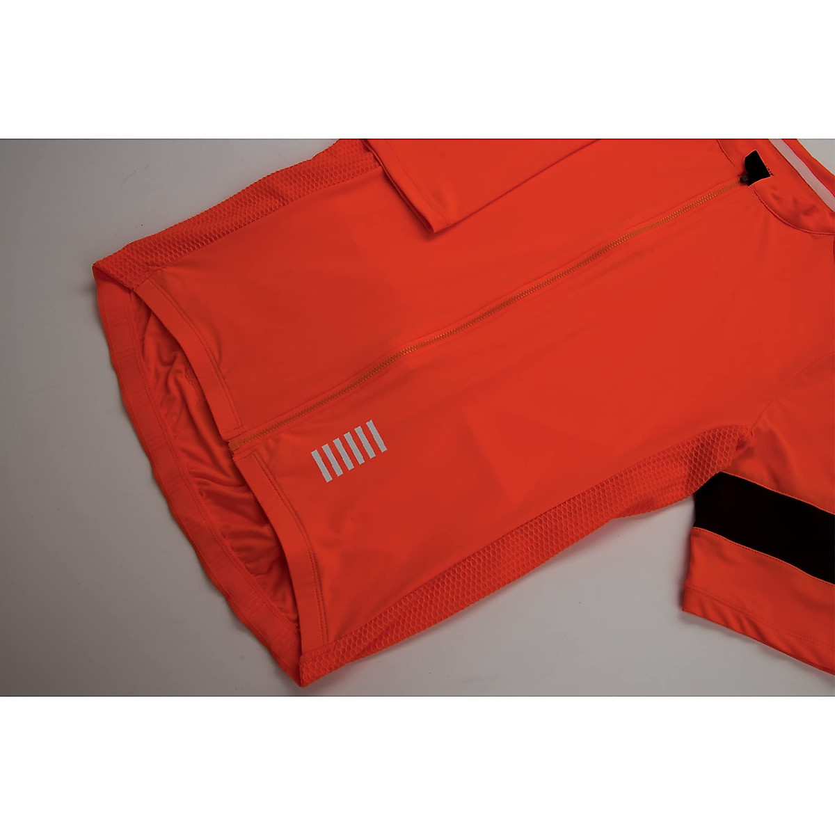 RISESBIK Cycling Jersey Men Zipper Pocket Short Sleeve Lightweight Aero Race Fit Road Bike Jersey Shirt Cuff Stitching (Orange/Black, M)