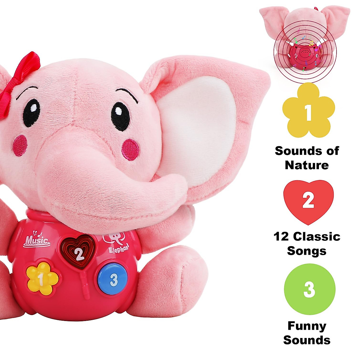 STEAM Life Baby Girl Toys 0-6 Months Baby Boy Infant Girls Gifts Musical Toys for Newborn Girl Toys 0-3 Month Plush Elephant Toy Infant Toys 6-12 Months Newborn Baby Easter Gifts for Girls