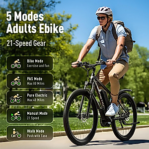EXRBYKO Electric Bicycle, 29” Electric Bike for Adults 48V 17.5AH 840WH Battery, 1500W Peak 36mph Electric Mountain Bike, 80 Miles Ebike with 21-Speed Gears, Fast E Bike for Commuter, 330LBS Load