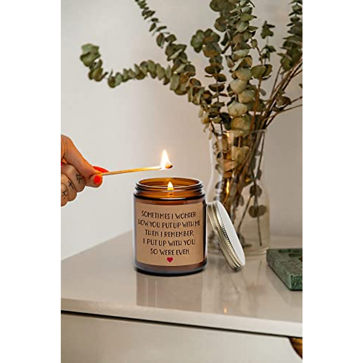 Gift for Her, Him We Put up with Each Other, Funny Wedding Anniversary Birthday Gifts for Wife, Husband, Boyfriend Romantic Candle Gifts