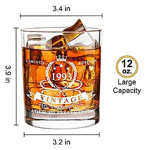 LIGHTEN LIFE 30 Birthday Gifts for Men,1993 Whiskey Glass in Valued Wooden Box,Whiskey Bourbon Glass for 30 Years Old Dad,Husband,Friend,12 oz Old Fashioned Glass,30 Birthday Decorations for Him