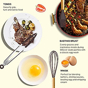 Kinfayv Silicone Cooking Utensils Kitchen Utensil Set, 21 PCS Wooden Handle Nontoxic BPA Free Silicone Spoon Spatula Turner Tongs Kitchen Gadgets Utensil Set for Nonstick Cookware with Holder (Coffee)