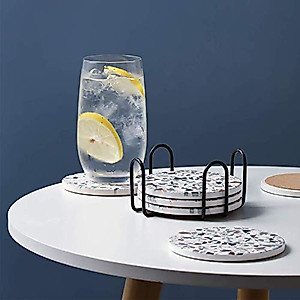 LIFVER Coasters for Drinks, Absorbent Coasters with Holder, Coasters Set of 6, Avoid Furniture Being Scratched, Funny Housewarming Gift for Home Decor and Kitchen, 4 inches, Granite-Style