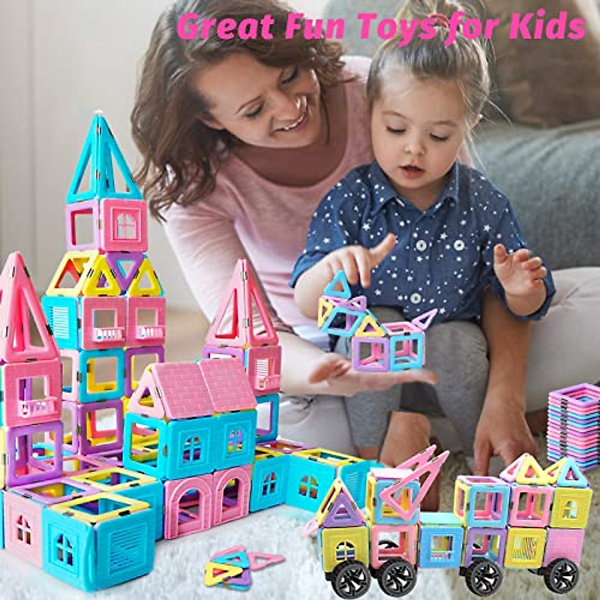 DUMMA Magnetic Tiles for Kids Age 3-6 Magnetic Building Blocks Set Toys for Boys Girls 3D Preschool Educational STEM Toys Tiles Christmas Birthday Gifts for Toddlers Children 3 4 5 6 7 8 Year Old