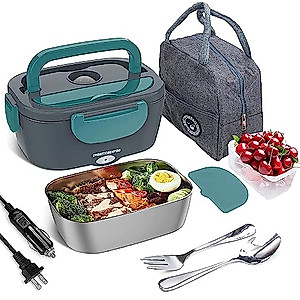 CODKITCHENPRO Fast Electric Lunch Box Food Heater Portable for Car & Home - Leak proof, Heated Lunch Box for Truckers with Removable Stainless Steel Container 1.5 L, 110V/12V/24V[Upgraded]