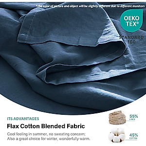 Simple&Opulence Belgian Linen Sheet Set Solid Color - 4 Pieces (1 Flat Sheet, 1 Fitted Sheet & 2 Pillowcases) Natural Flax Cotton Blend Soft Breathable Farmhouse Bedding - Queen Size, Classic Blue