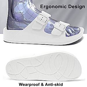 Athlefit Women's Double Buckle EVA Sandals Comfortable Rubber Waterproof Plastic Two Strap Footbed Foam Slip on Slide White Sandals Size 8