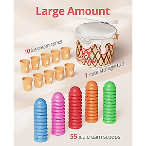 JoyCat Ice Cream Preschool Learning Activities Counting and Color Sorting Set Stacking Toys for Kids 3-5, Stacking Fine Motor Skills Toys, 65PCS Math Manipulatives Learning Resources Toys
