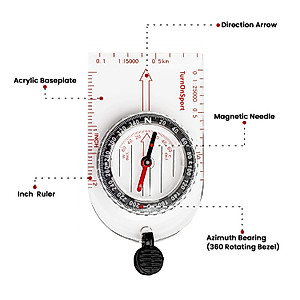 Boy Scout Hiking Compass TurnOnSport | Orienteering Compass for Kids Map Navigation - Small Survival Compass - Waterproof & Lightweight Small Survival Compass - Mini Camping Compass - Kids Camping Kit
