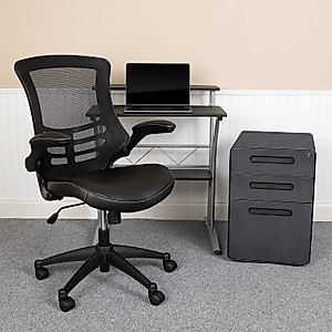 Flash Furniture Work From Home Kit - Black Computer Desk, Ergonomic Mesh/LeatherSoft Office Chair and Locking Mobile Filing Cabinet