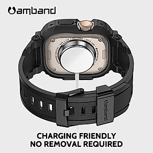 amBand Bands Case Screen Protector Compatible with Apple Watch Ultra 2/1 49mm for Men, M1 Sport Series Rugged Cover Strap and 9H Tempered Glass, Military Protective Bumper for iWatch 49 mm Men Black