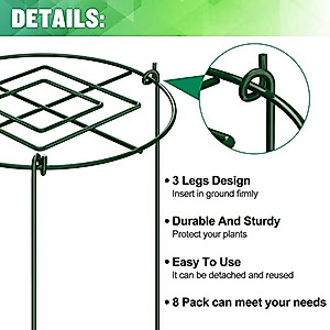 BLIKA 12 x 20 Inch Grow Through Plant Support, Peony Cages and Supports Grow Through Plant Supports Ring Hoop, Plant Brace Flower Support Rings, Pack of 8