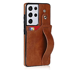 Phone Case Cover Compatible with Samsung Galaxy S21 Ultra Leather Wallet Phone Case Stand Wrist Strap Phone Case Adjustable Wrist Strap Phone Case Compatible with Samsung Galaxy S21 Ultra Bags Sleeves