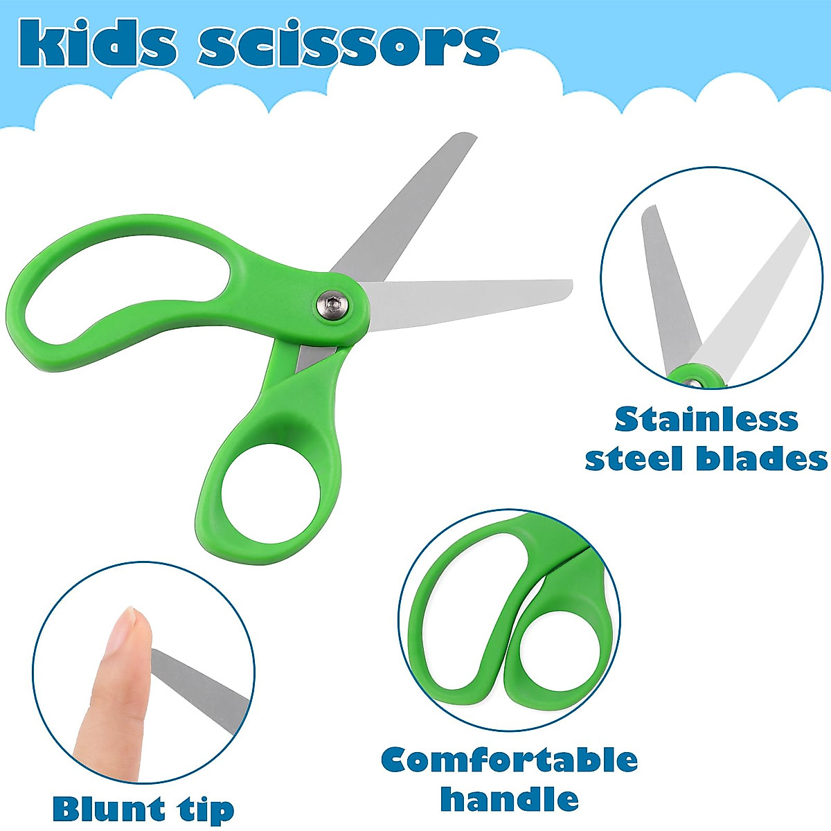 24 Packs Kids Scissors, Scissors for School, Safety Scissors, Blunt Tip Scissors, 5 Inch School Student Blunt Tip Kids Craft Scissors, Safety Comfort Grip for Children Cutting Paper
