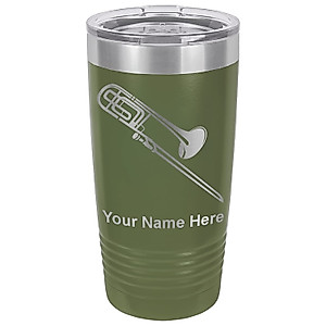 LaserGram 20oz Vacuum Insulated Tumbler Mug, Trombone, Personalized Engraving Included (Camo Green)