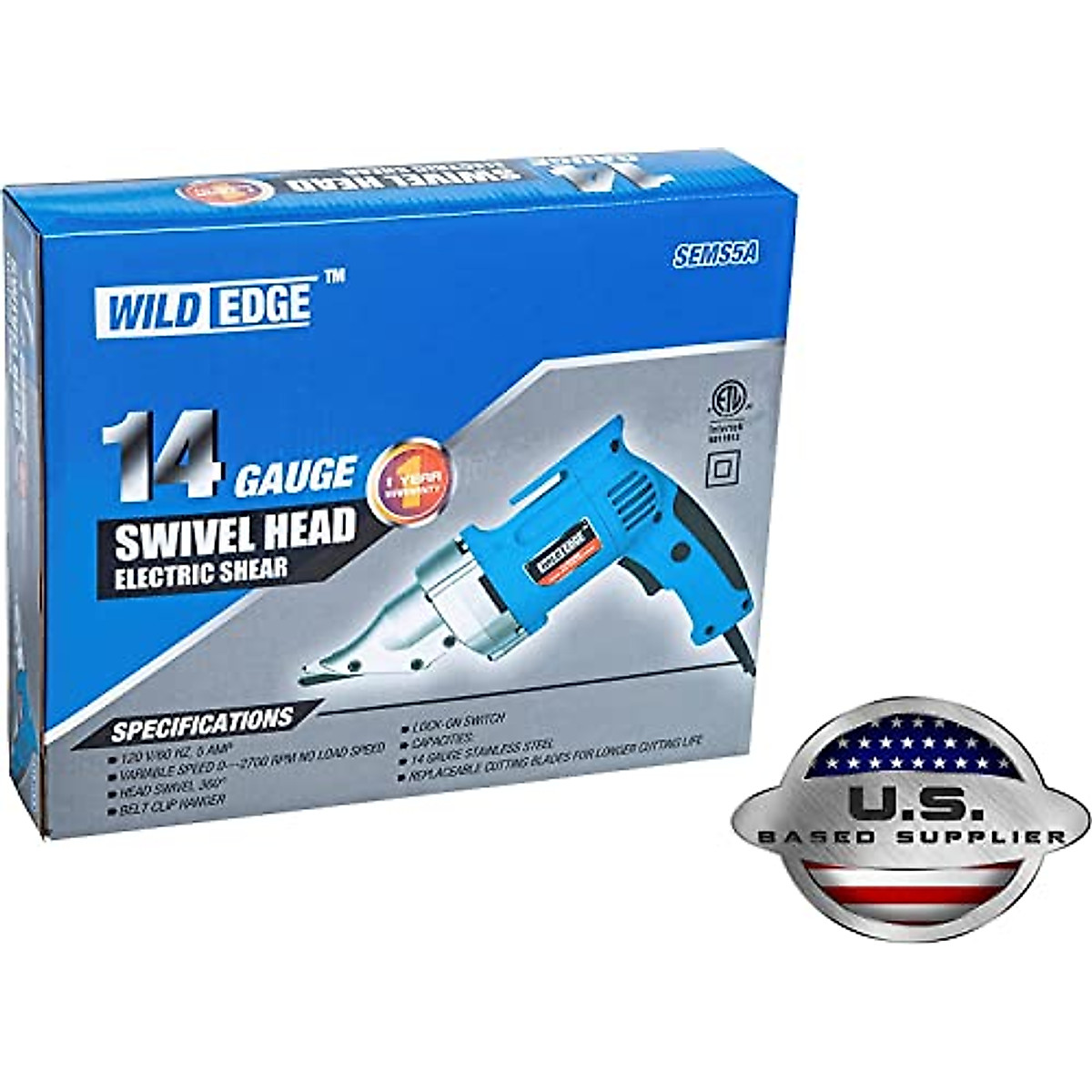 Wild Edge Electric Metal Shear, 14 Gauge 5.0 Amp Variable Speed Swivel Head Heavy Duty Sheet Metal Cutter