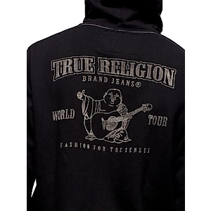 True Religion Men's Buddha Logo Zip Hoodie Sweatshirt, Black, XL