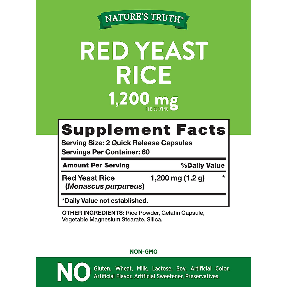 Nature's Truth Red Yeast Rice Capsules 1200 mg | 120 Count | Non-GMO, Gluten Free Supplement