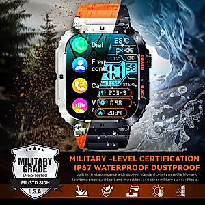 GLONHI Smart Watch for Men,1.96 Inches HD Outdoor Tactical Sports Rugged Smartwatch,Smart Watch with Bluetooth Call,100+Sports Modes Fitness Tracker, Ip67 Waterproof Smart Watches for iPhone Android