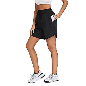 FREE DUCK Women's 7" Running Shorts Quick Dry Summer Drawstring Athletic Shorts for Women with Pockets Workout Hiking Travel Golf Active (Medium, Black)
