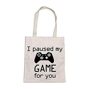 MBMSO Video Game Tote Bag I Paused My Game for You Game Lover Gifts Funny Gamer Gifts Bag Gaming Lover Gifts (Paused Game TB)