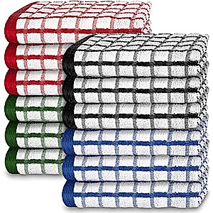 White Classic [12 Pack] Premium Dish Cloths for Kitchen - Heavy Duty Absorbent 100% Cotton 410 GSM Terry Kitchen Towels, 12x12 (Multi)