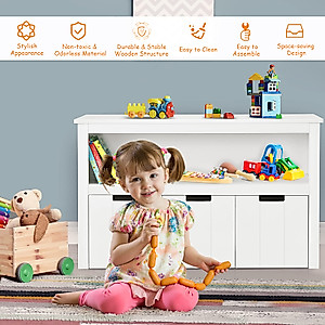 Costzon Toy Storage Organizer, Wooden Toy Bin Chest with 3 Removable Drawers, Rolling Wheels, Large Open Shelf, Toddler Bookshelf for Nursery, Playroom, Kindergarten, Living Room (White)