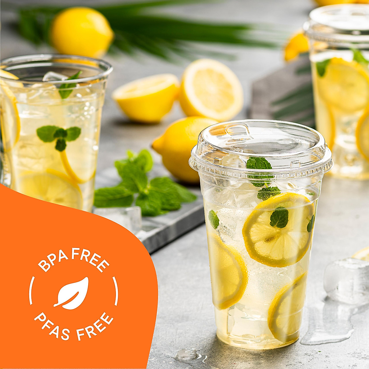 20 oz. Clear Cups with Strawless Sip-Lids, [50 Sets] PET Crystal Clear Disposable 20oz Plastic Cups with Lids