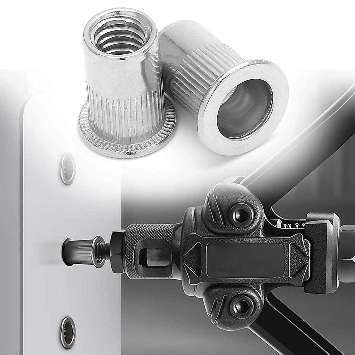 Qjaiune 50PCS 5/16"-18 Stainless Steel Threaded Insert Rivet Nut, 5/16-18UNC Rivnuts Flat Head Rivets, Knurled Nutsert Screws Blind Nut