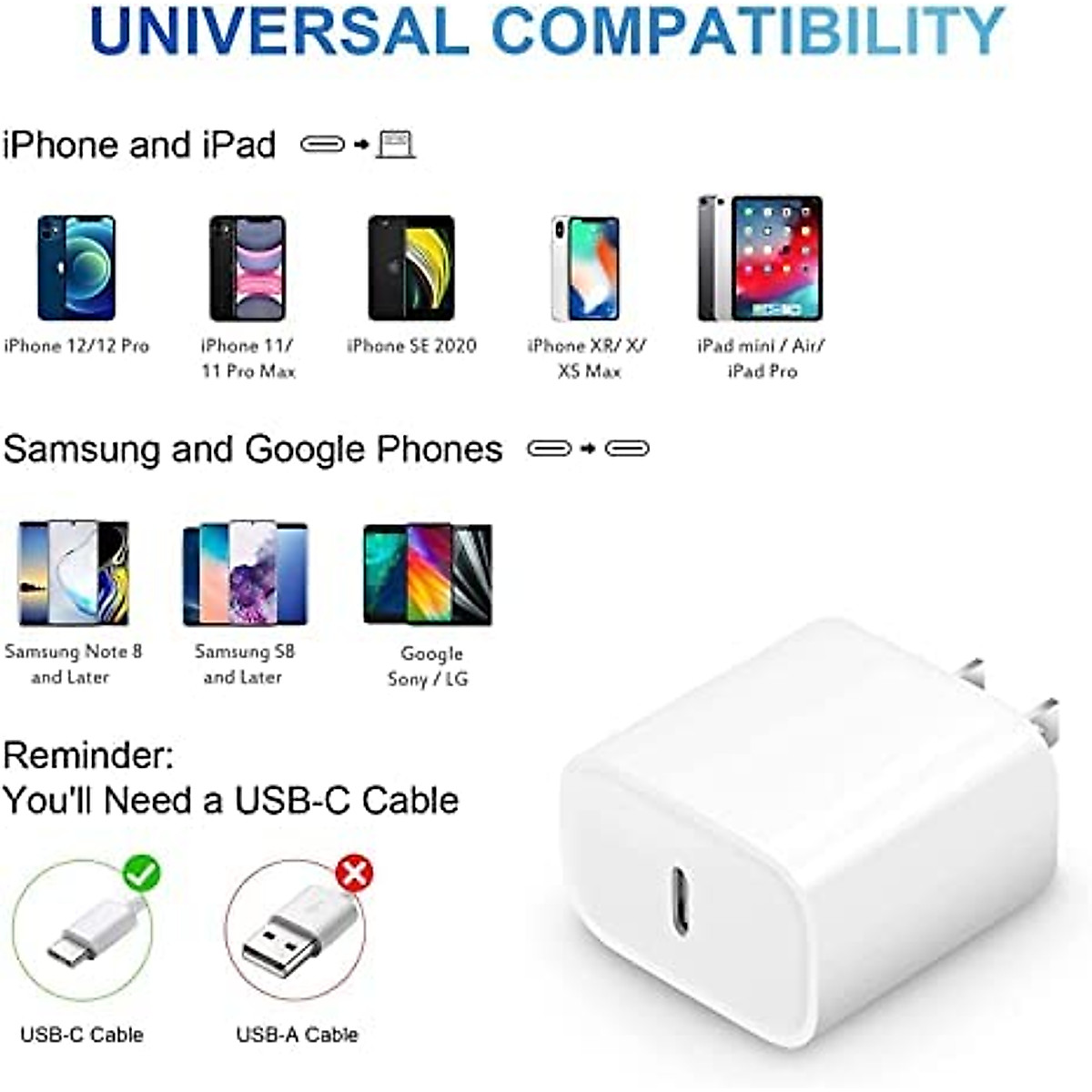 Super Fast Charger 20W Rapid USB C Wall Charger Block PD Adapter Fast Charging Compatible with 13/12/11 Pro Max,Mini,Pro/XR(1 Pack)