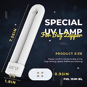 Bug Zapper Replacement Bulb, U-Shaped 15W Four-pin, FUL15W-BL. Dimensions: 7.56 x 1.80 x 0.93 inches