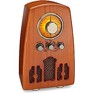 ClearClick Vintage Style AM/FM Radio with Bluetooth - Handmade Wooden Exterior with Classic Retro Look