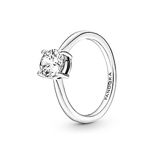Pandora Sparkling Solitaire Ring - Sterling Silver Ring for Women - Layering or Stackable Ring - Sterling Silver with Clear Cubic Zirconia - Size 7