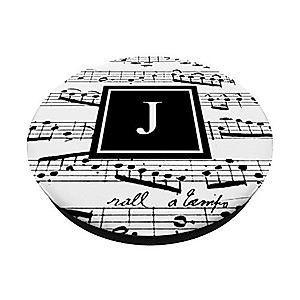 Music Monogram J Musical Letter J initial black personalized PopSockets PopGrip: Swappable Grip for Phones & Tablets