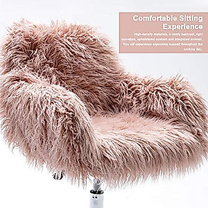 DKLGG Fluffy Office Desk Chair, Faux Fur Modern Desk Chairs with Wheels Upholstered Seat, Vanity Accent Height Adjustable Swivel Furniture for Home Living Dressing Room/Makeup/Teen Girls Bedroom, Pink