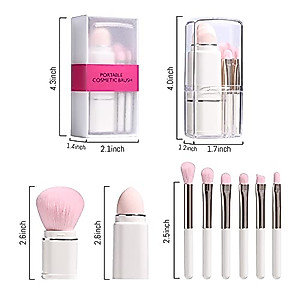 JPNK Portable Makeup Brushes For Travel Makeup - 8 in 1 Travel Loose Powder Brush, Angled Brush,Foundation Blending Lip Brush Retractable Makeup Brushes Sets (White)