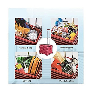 OMOONS Shopping Cart Foldable Shopping Cart Portable Grocery Utility Cart Ultra-Light Shopping Trolley for Shopping, Picnic, Home Storage Utility Cart/Red